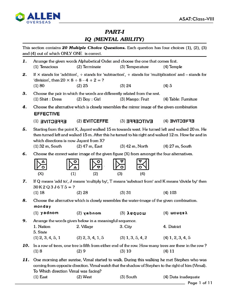 Offline_ASAT_Overseas_Sample Paper_Class-VIII (1) | PDF