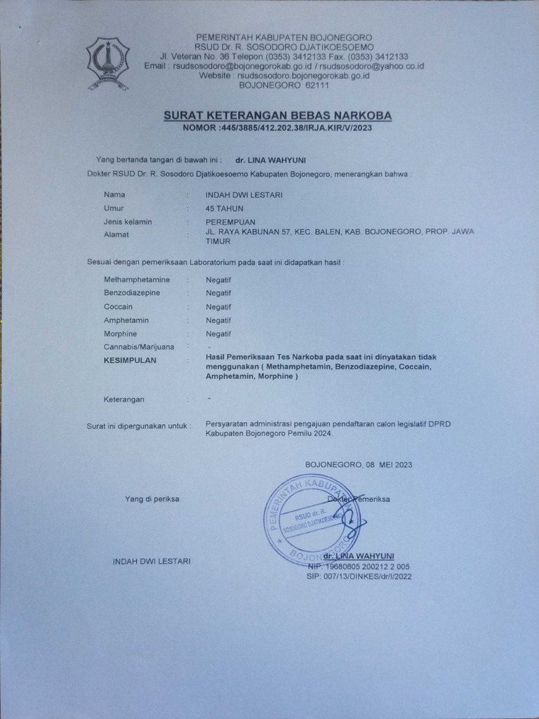 Surat Keterangan Bebas Narkoba | PDF