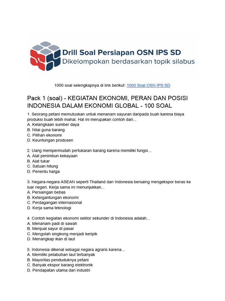 1000 Contoh Soal OSN IPS SD | PDF