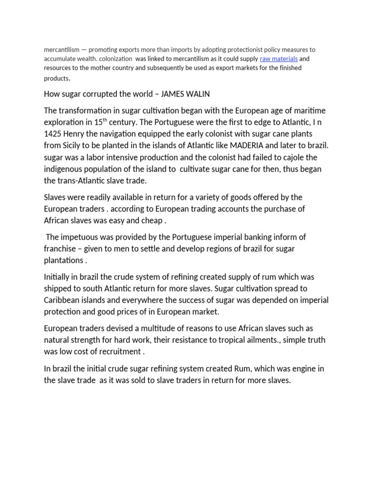 Mercantilism's Impact on Sugar and Trade | PDF | Atlantic Slave Trade ...