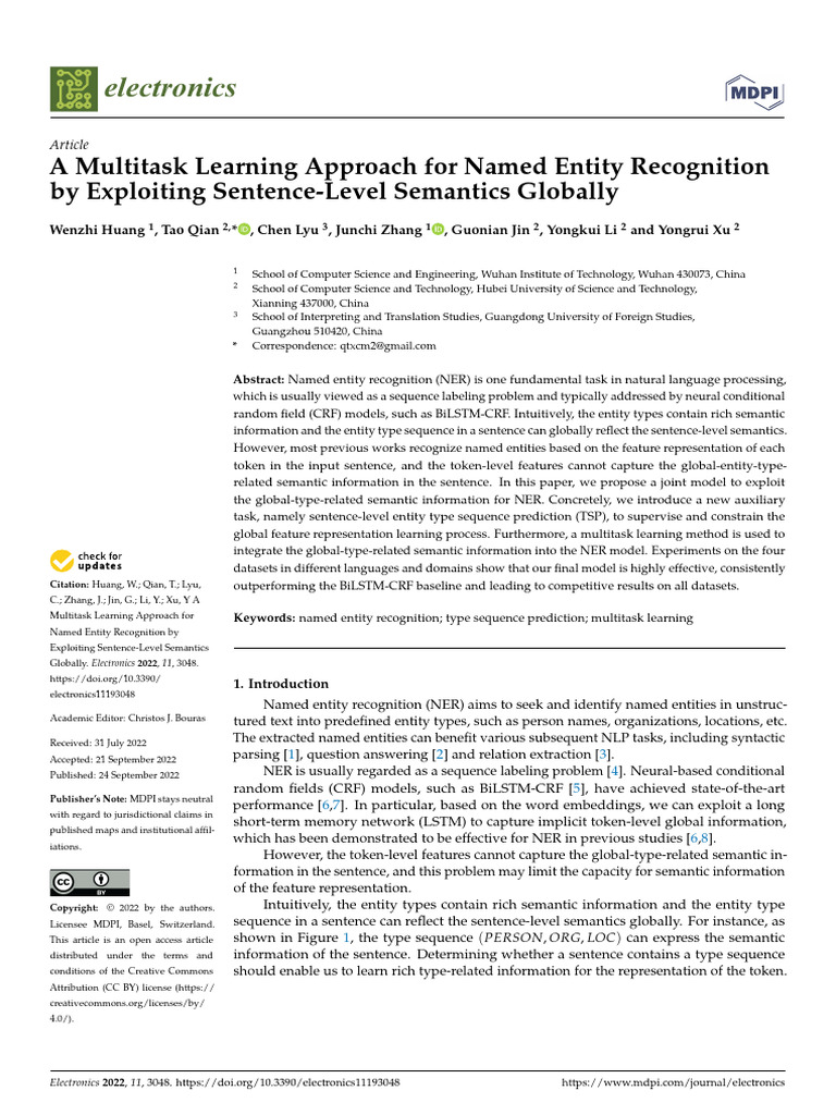 A Multitask Learning Approach For Named Entity Rec | PDF | Cognitive Science | Artificial ...