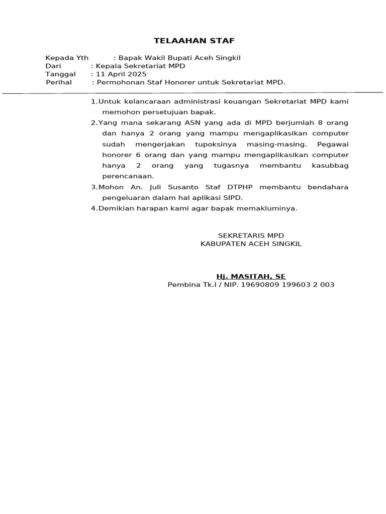 Telaahan Staf MPD | PDF