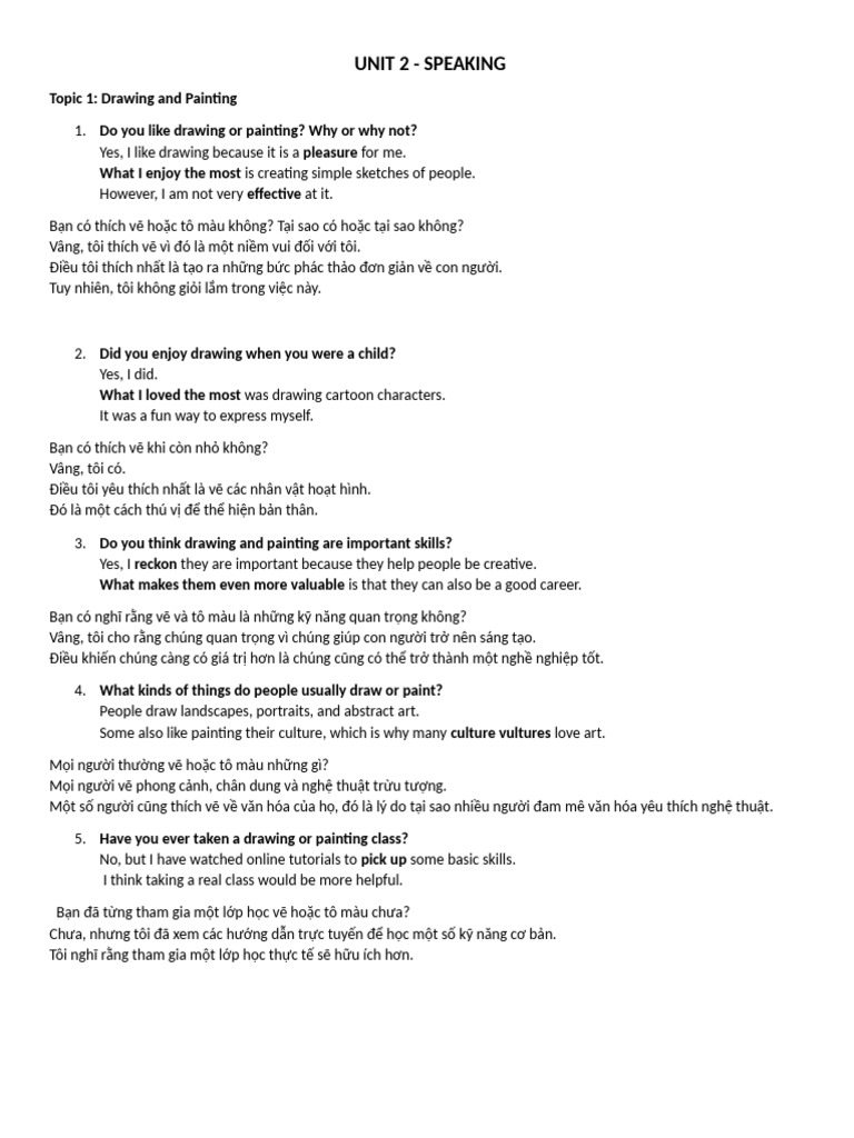 Speaking - Unit 2 | PDF