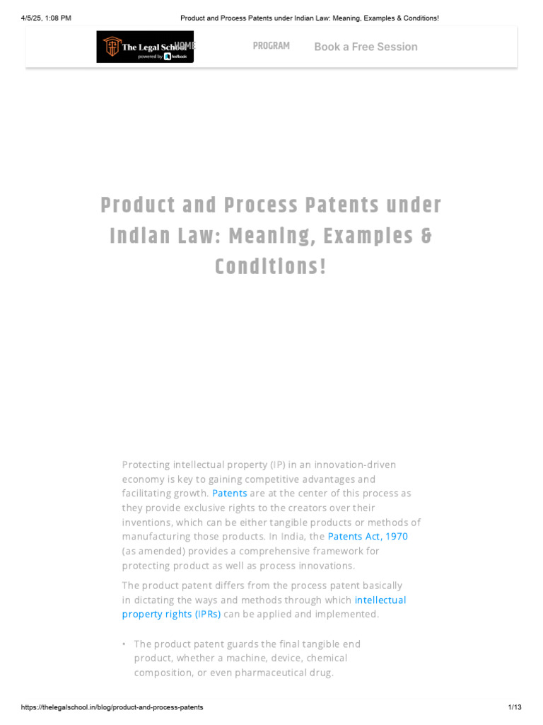 Product and Process Patents Under Indian Law - Meaning, Examples ...