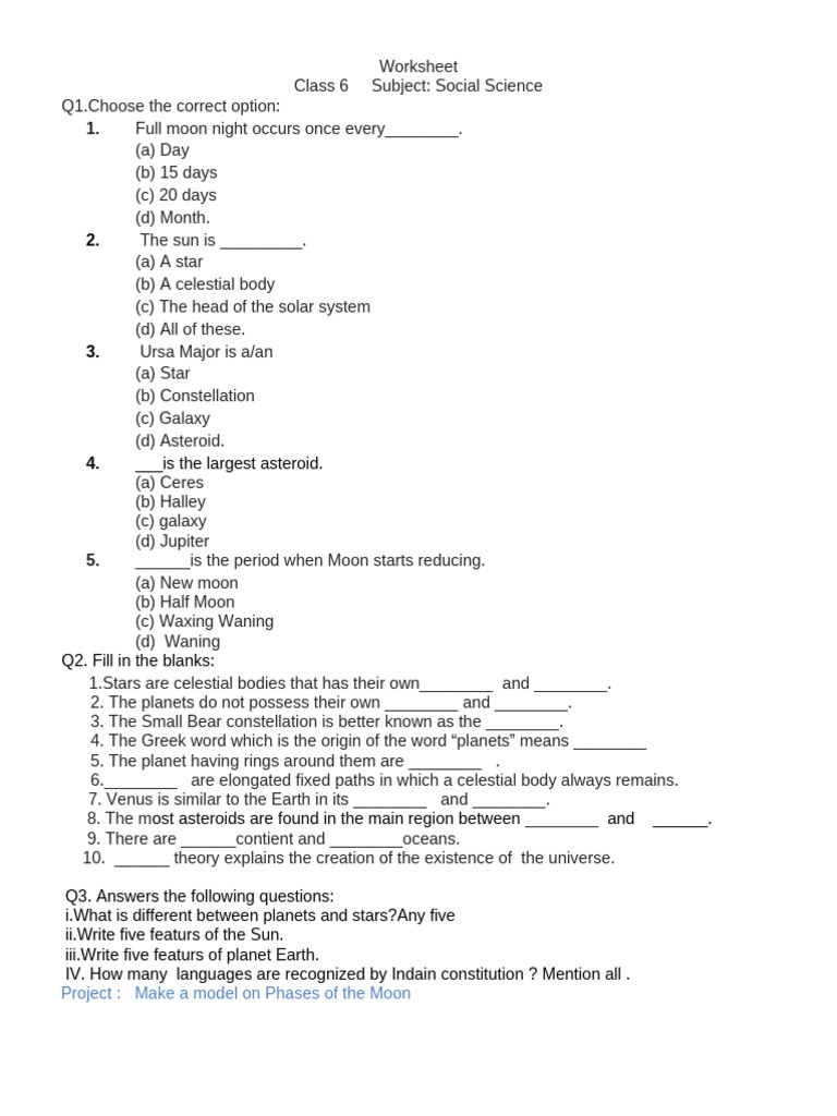 Class 6 Social Science Worksheet | PDF