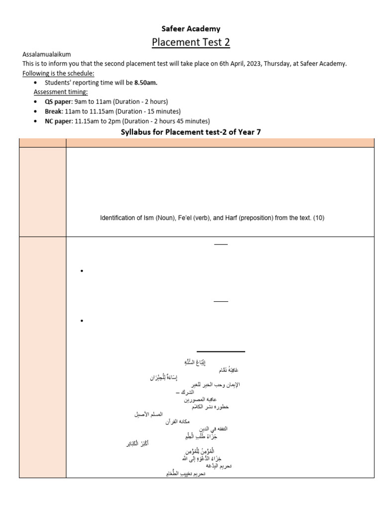 Syllabus for Placement test - 2 of Y7 | PDF | Verb | Evolution