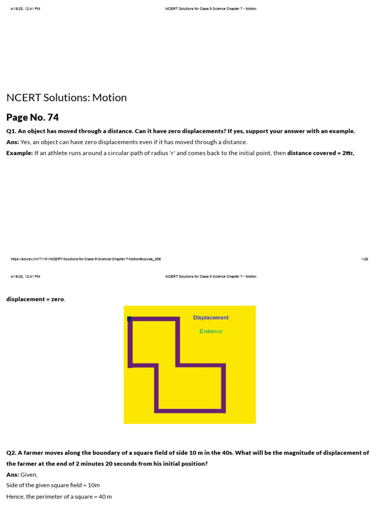 NCERT Solutions For Class 9 Science Chapter 7 - Motion | PDF | Acceleration | Speed