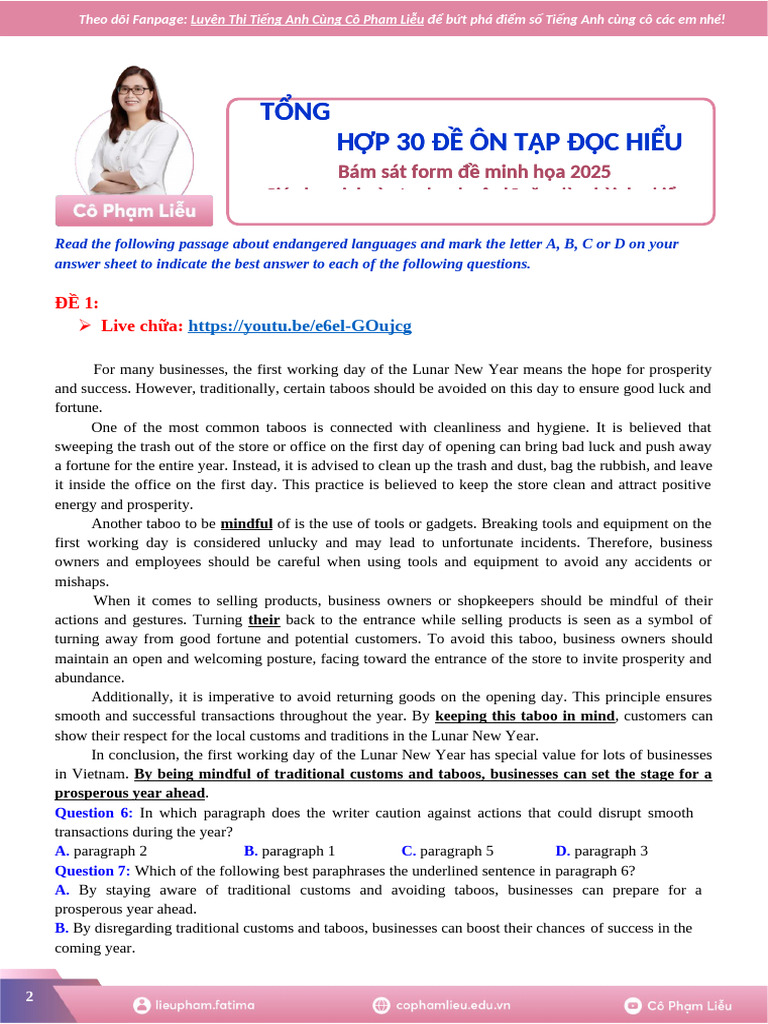 Tổng Hợp 30 Đề Đọc Hiểu - Dành Cho 2k7 - Cô Phạm Liễu | PDF | Leonardo Da Vinci | Paleolithic Diet