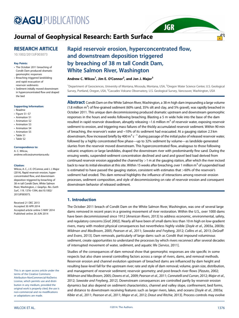 JGR Earth Surface - 2014 - Wilcox - Rapid Reservoir Erosion Hyperconcentrated Flow and ...