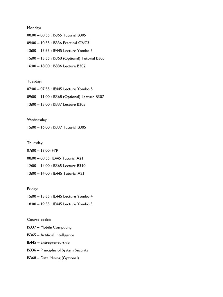Timetable 1 | PDF