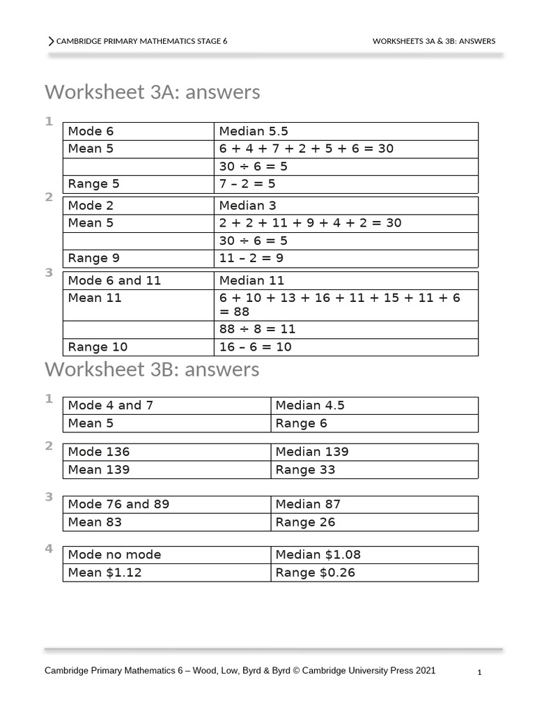 Prim Maths 6 2ed TR Diff Ws Answers 3 | PDF