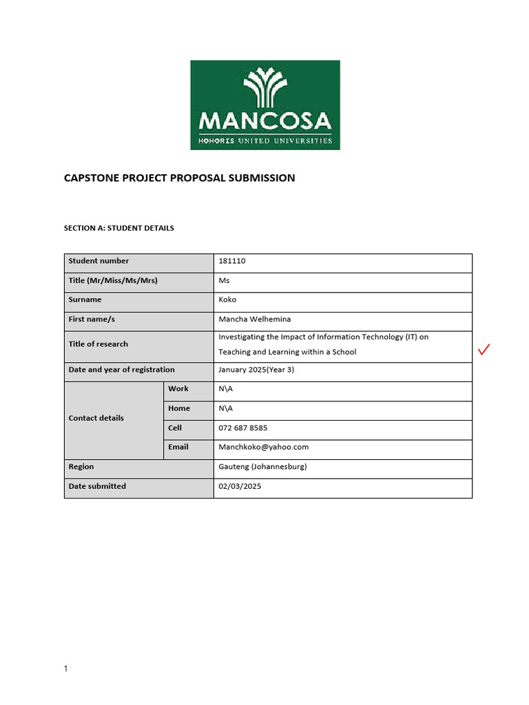 Capstone Project Proposal Submission Template - Mancha Koko | PDF ...