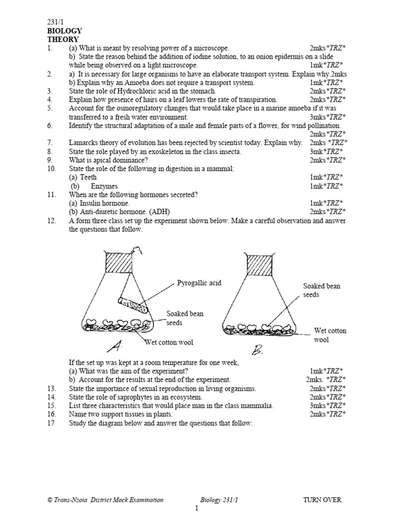 2006 Transzoia District Paper 1 e | PDF | Biology