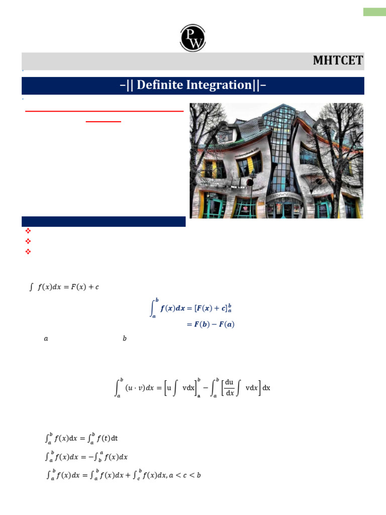 Definite Integration - Short Notes - MHTCET Rankers 2025 | PDF ...