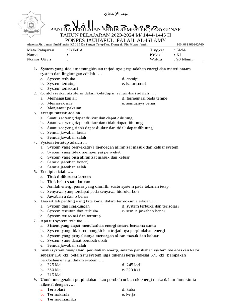 SOAL KIMIA KELAS XI GENAP 2024 | PDF