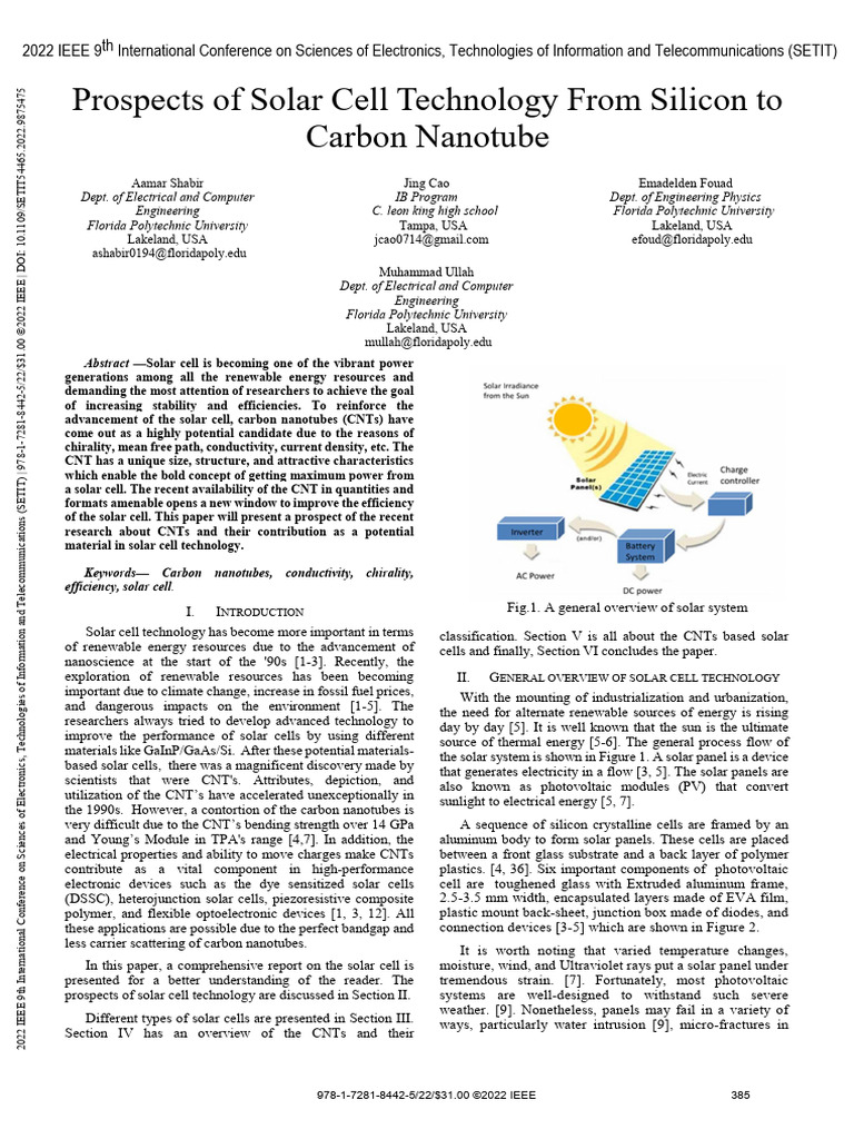 Prospects of Solar Cell Technology From Silicon To Carbon Nanotube ...