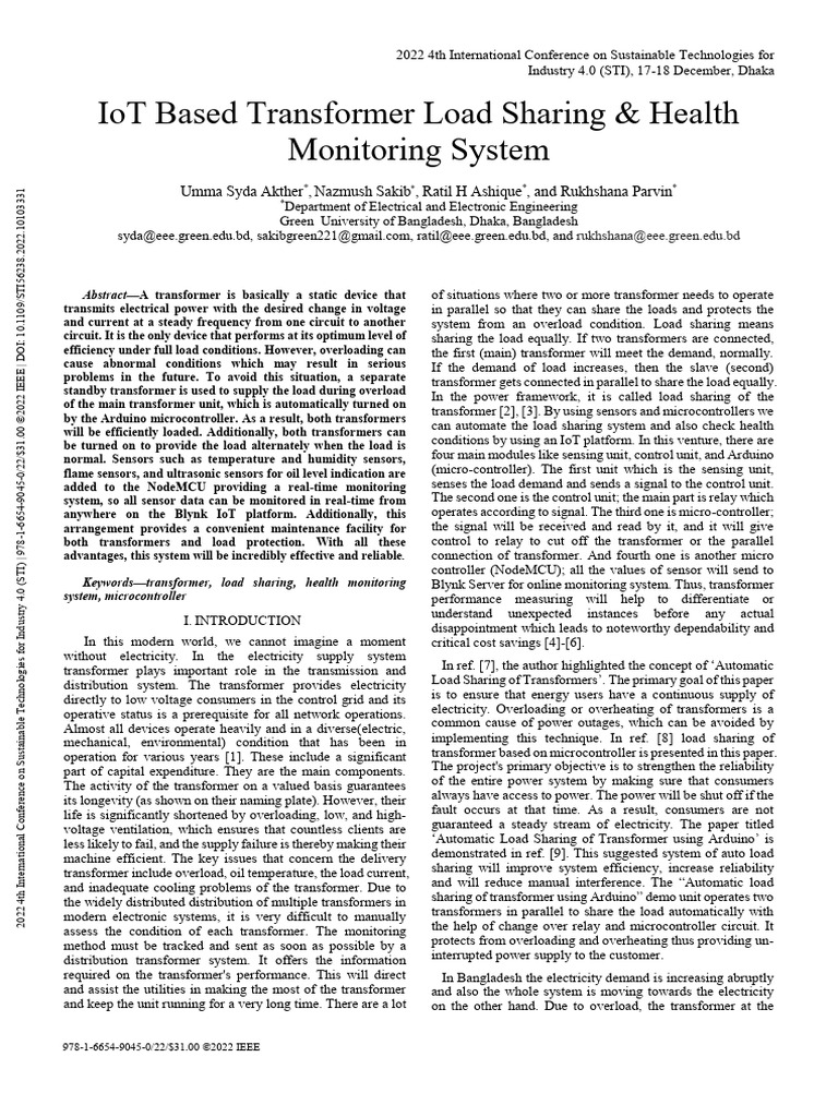 IoT Based Transformer Load Sharing Amp Health Monitoring System | PDF | Transformer | Electrical ...