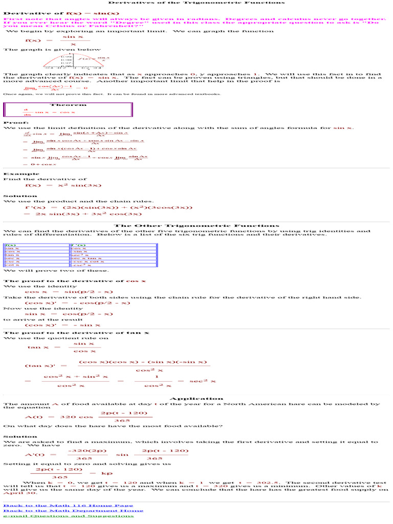 Derivatives of The Trigonometric Functions | PDF | Trigonometric Functions | Mathematical Objects