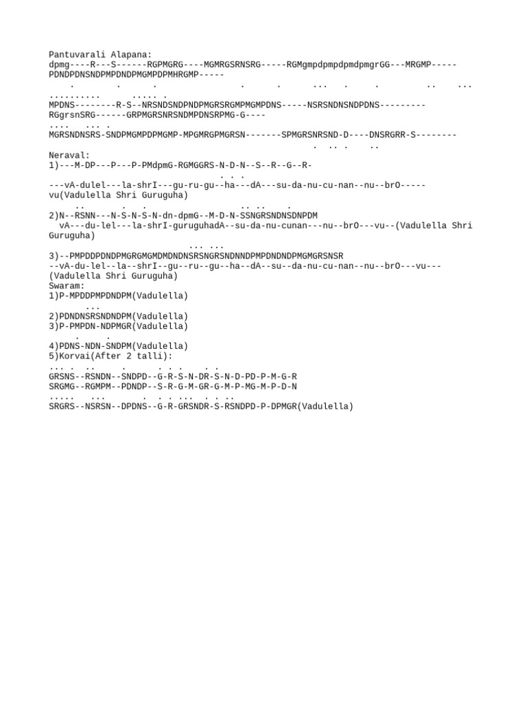Pantuvarali Varnam and Alapana Notes | PDF