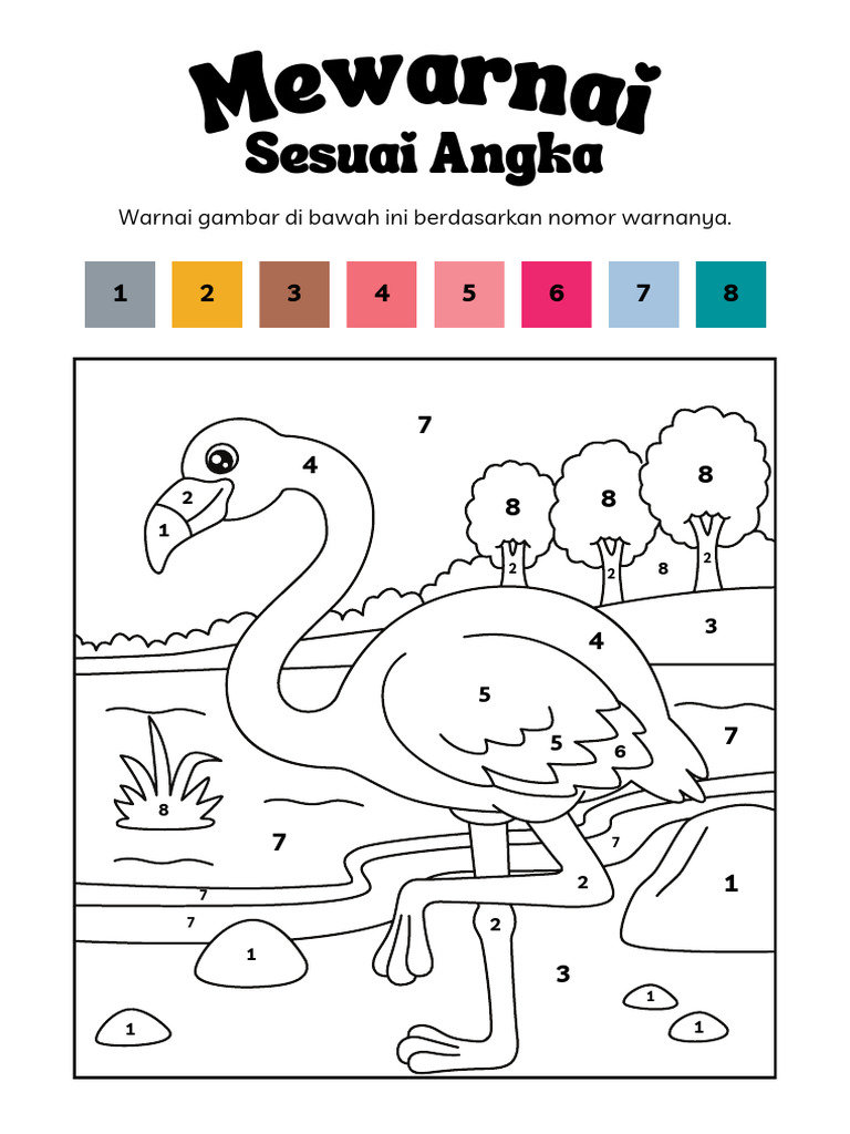 Mewarnai Sesuai Angka Lembar Kerja Pendidikan Seni Hitam Putih Gaya ...