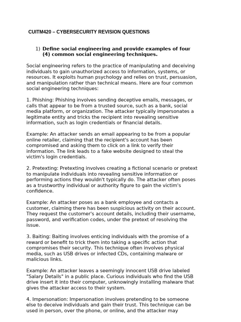 Cybersecurity Revision Questions | PDF | Security | Computer Security