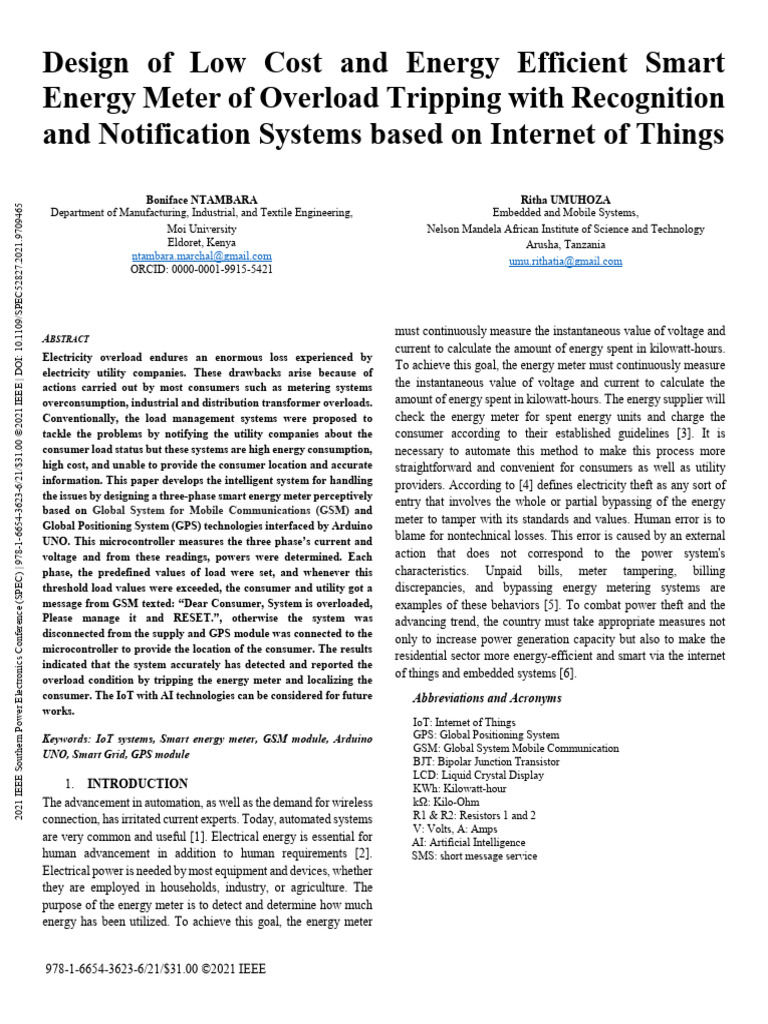 Design of Low Cost and Energy Efficient Smart Energy Meter of Overload Tripping With Recognition ...