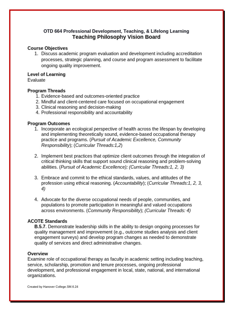 Teaching Philosophy Vision Board Assignment | PDF | Occupational ...