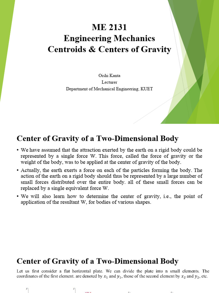 Centroids and Centers of Gravity Explained | PDF | Force | Center Of Mass