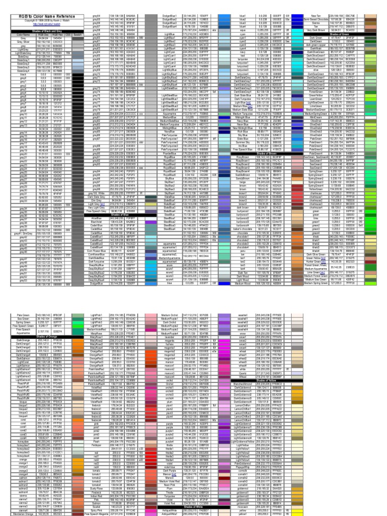 RGB To Color Name Reference: Shades of Black and Grey Shades of Green ...