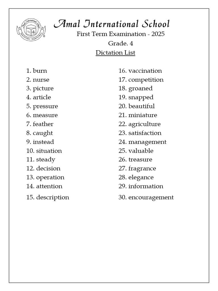 Gr.4 Dictation First Term '25 | PDF