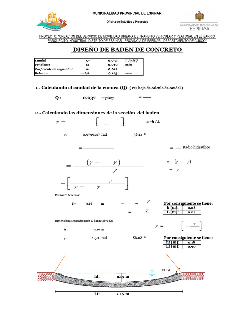 Diseño de Baden de Concreto en Espinar | PDF