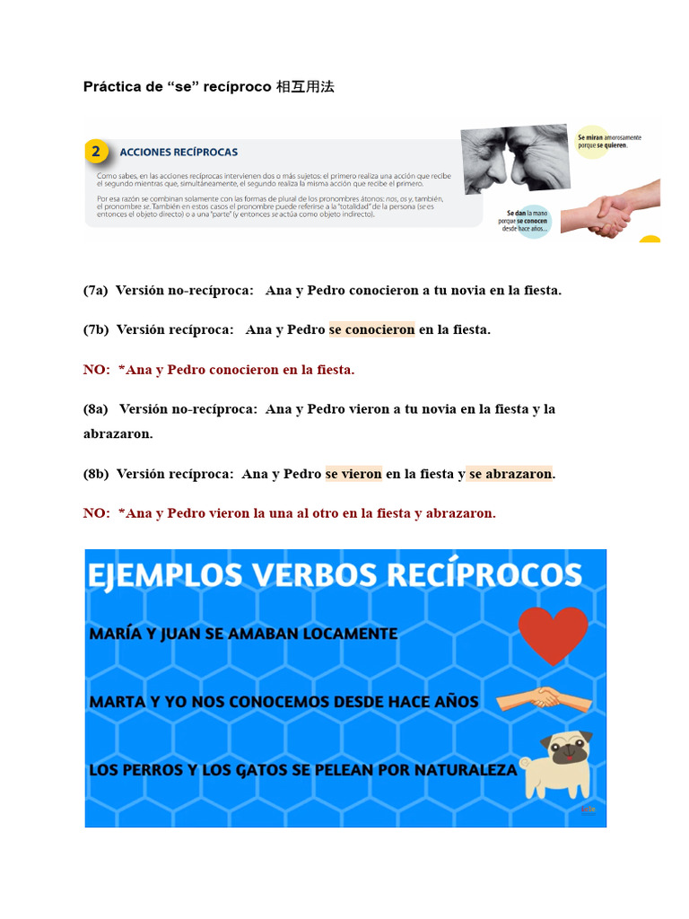 Práctica de “se” recíproco | PDF