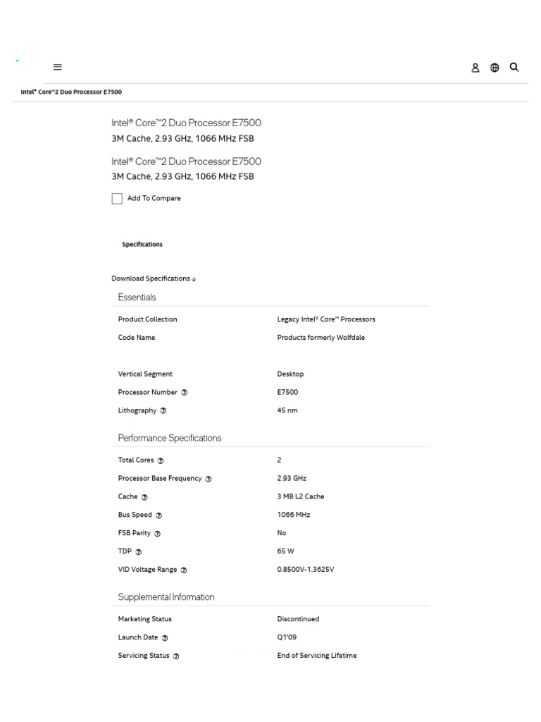 Intel® Core™2 Duo Processor E7500 | PDF | Central Processing Unit | X86 Architecture