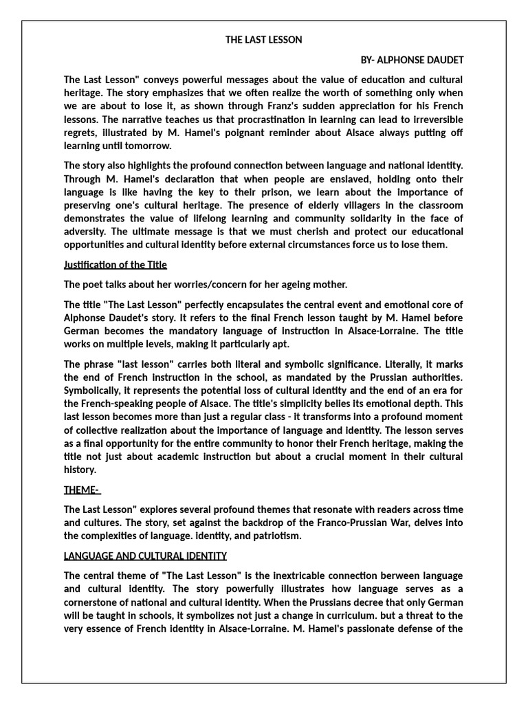 The Last Lesson - Alphonse Daudet | PDF