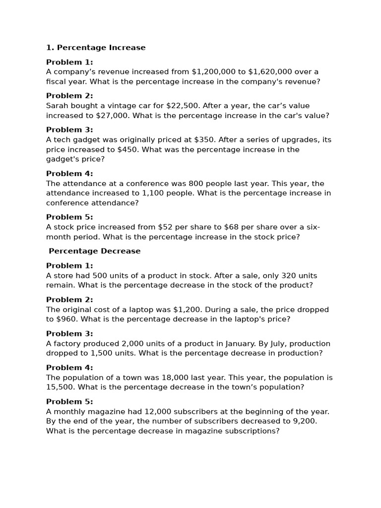 Percentage Increase and Decrease | PDF