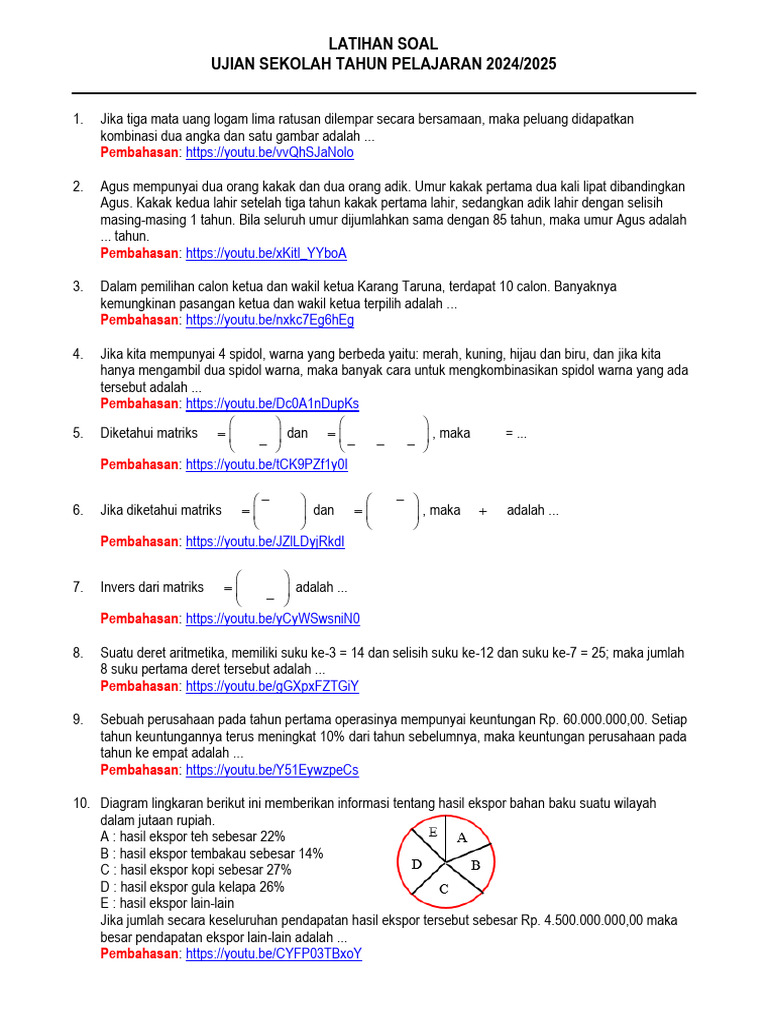 Latihan Soal US Matematika Wajib | PDF