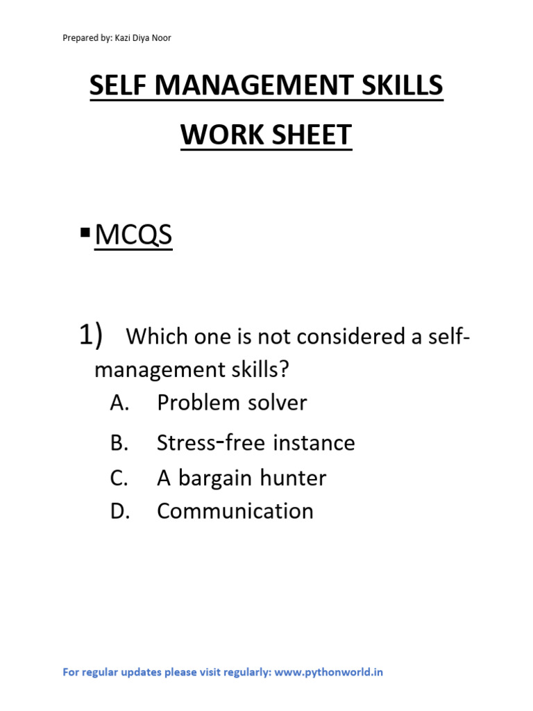 UNIT - 1 Self Management Skills-2 Worksheet | PDF | Skill | Business