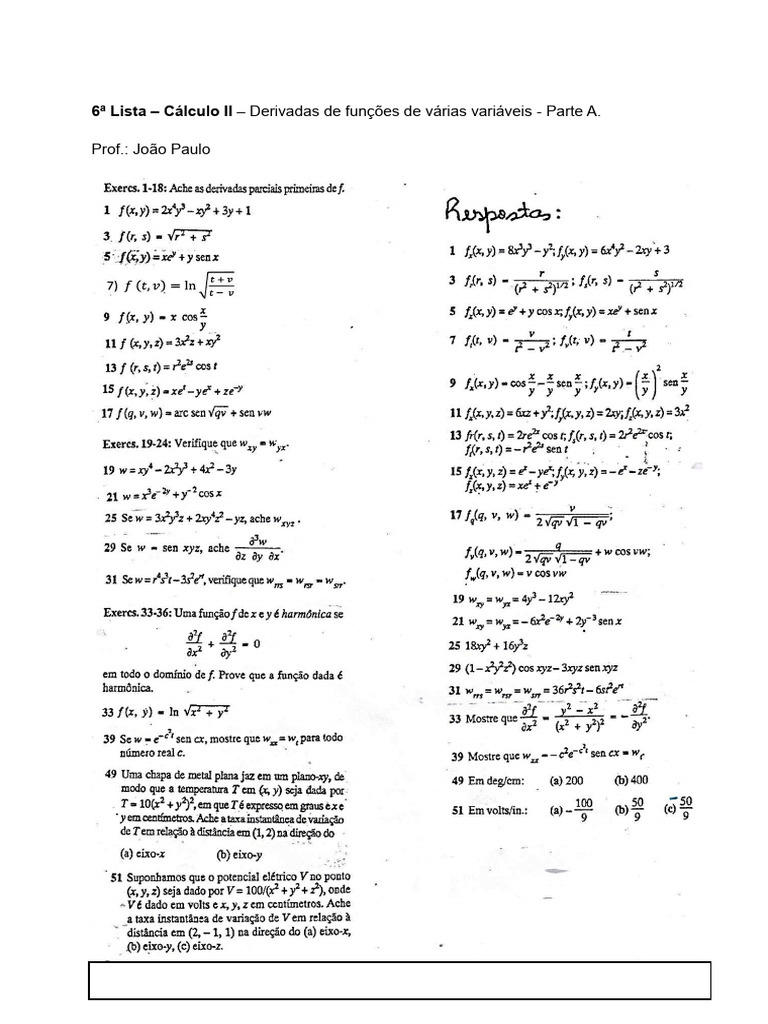 6 Lista - Derivadas Parte A | PDF