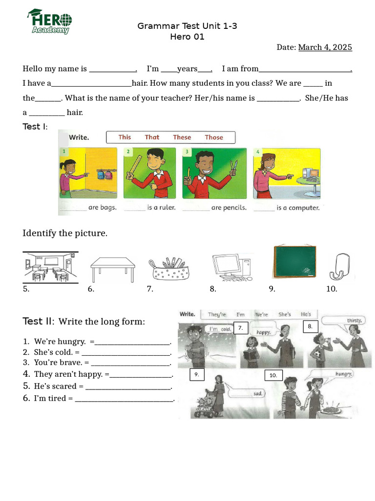Grammar Test Unit 1 | PDF