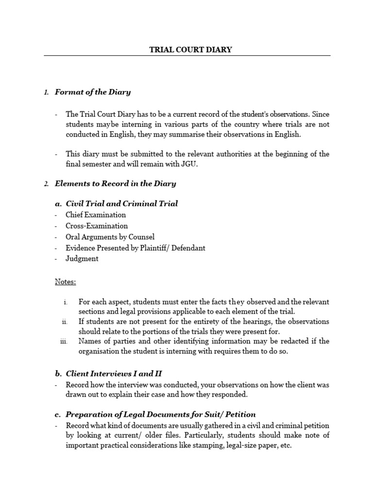 Trial Court Diary Guidelines for Students | PDF