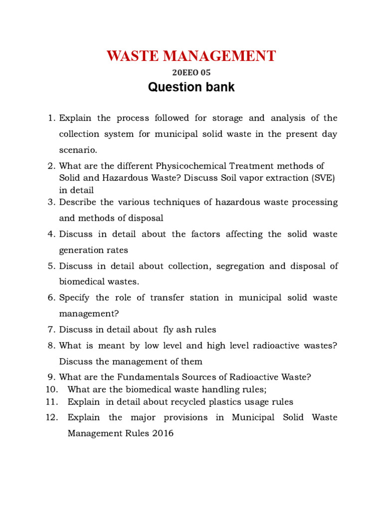 WM-Question Bank | PDF | Waste | Waste Management