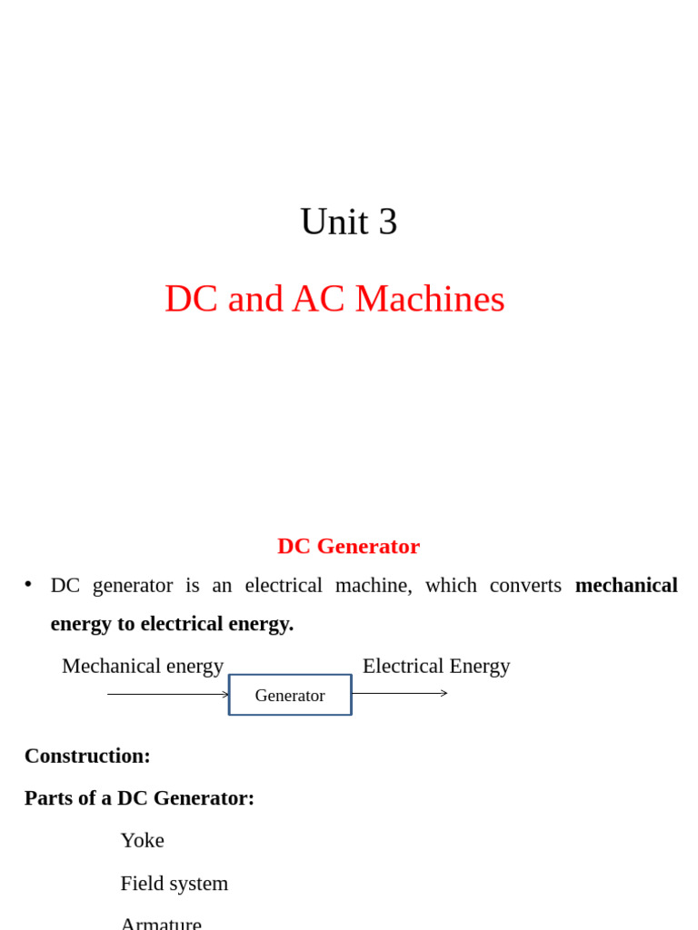Unit - 3 - DC and AC Machines | PDF | Electric Motor | Electromagnetic ...
