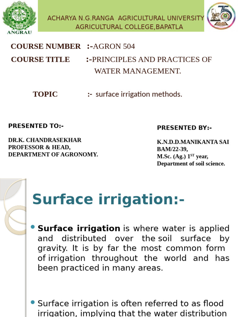 Surface Irrigation Methods | PDF | Irrigation | Water