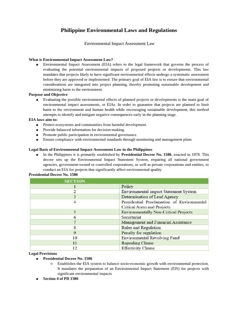 Philippine EIA Law Overview | PDF | Environmental Impact Assessment ...