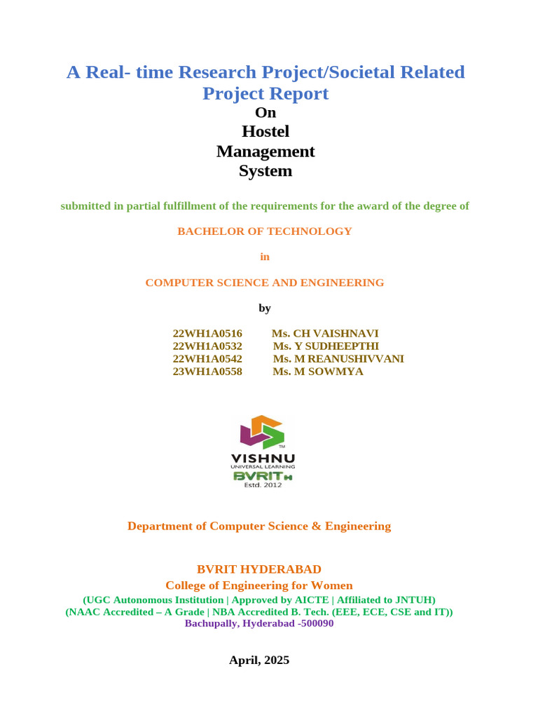 Hostel Management System Project Report | PDF | Databases | Unified ...