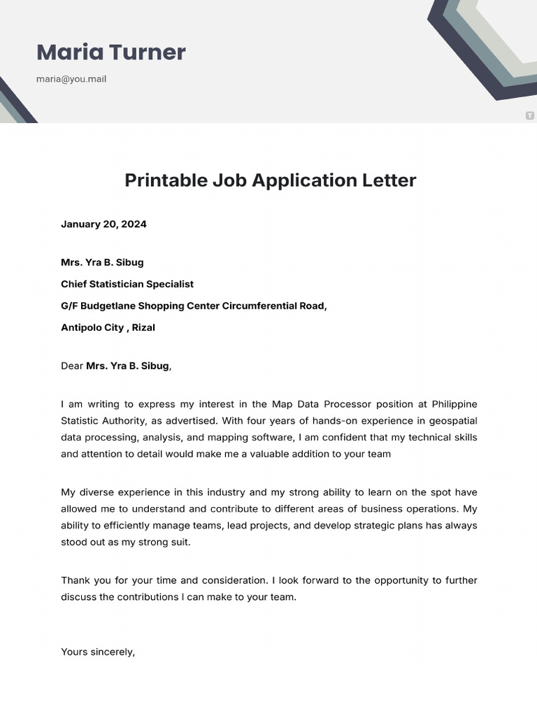 Free Job Application Letter Template | PDF