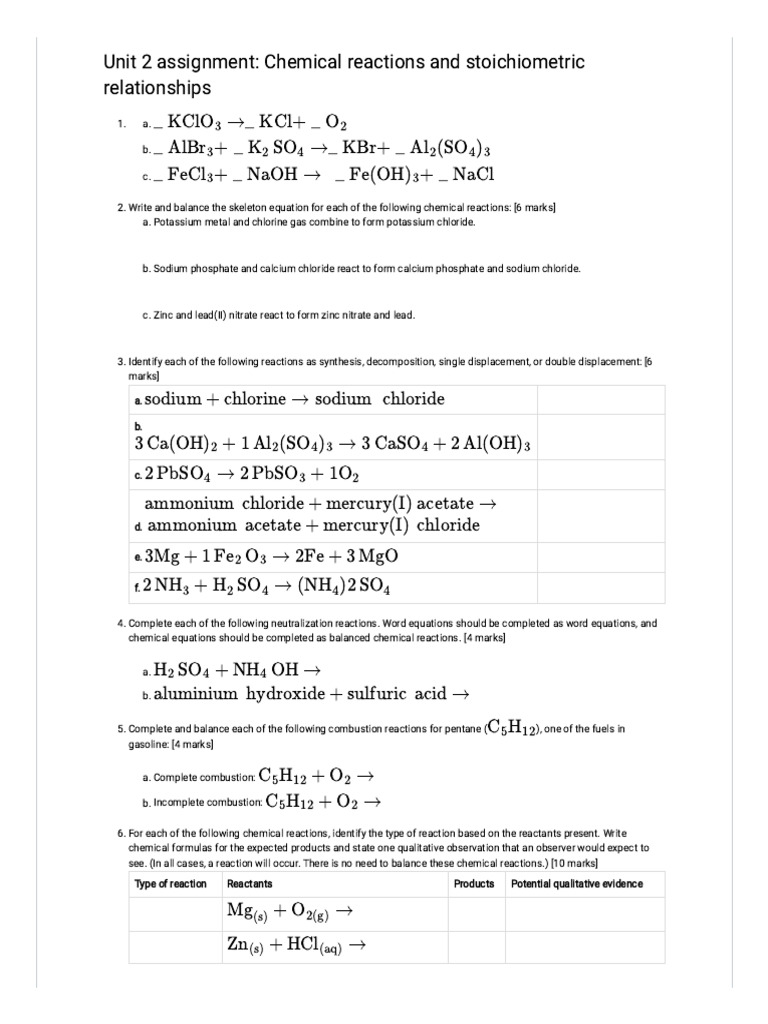 Unit 2 Assignment - Chemical Reactions and Stoichiometric Relationships | PDF | Methane | Petroleum