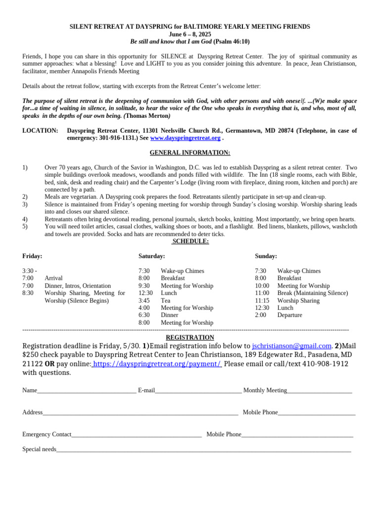 Dayspring Silent Retreat 2025 | PDF