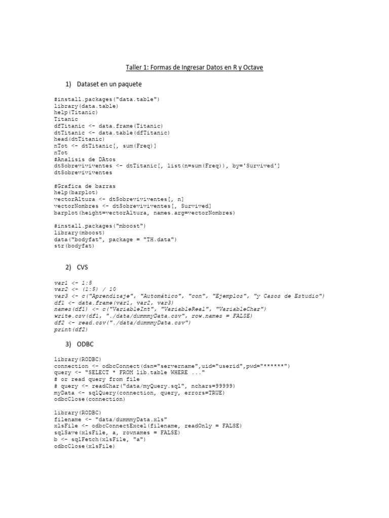 Taller 1-Carga y Analisis de Datos en R y Octave | PDF