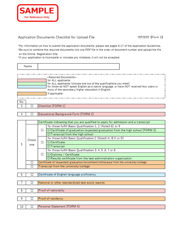 Application Document Checklist for ISP2025 | PDF | University And College Admission ...